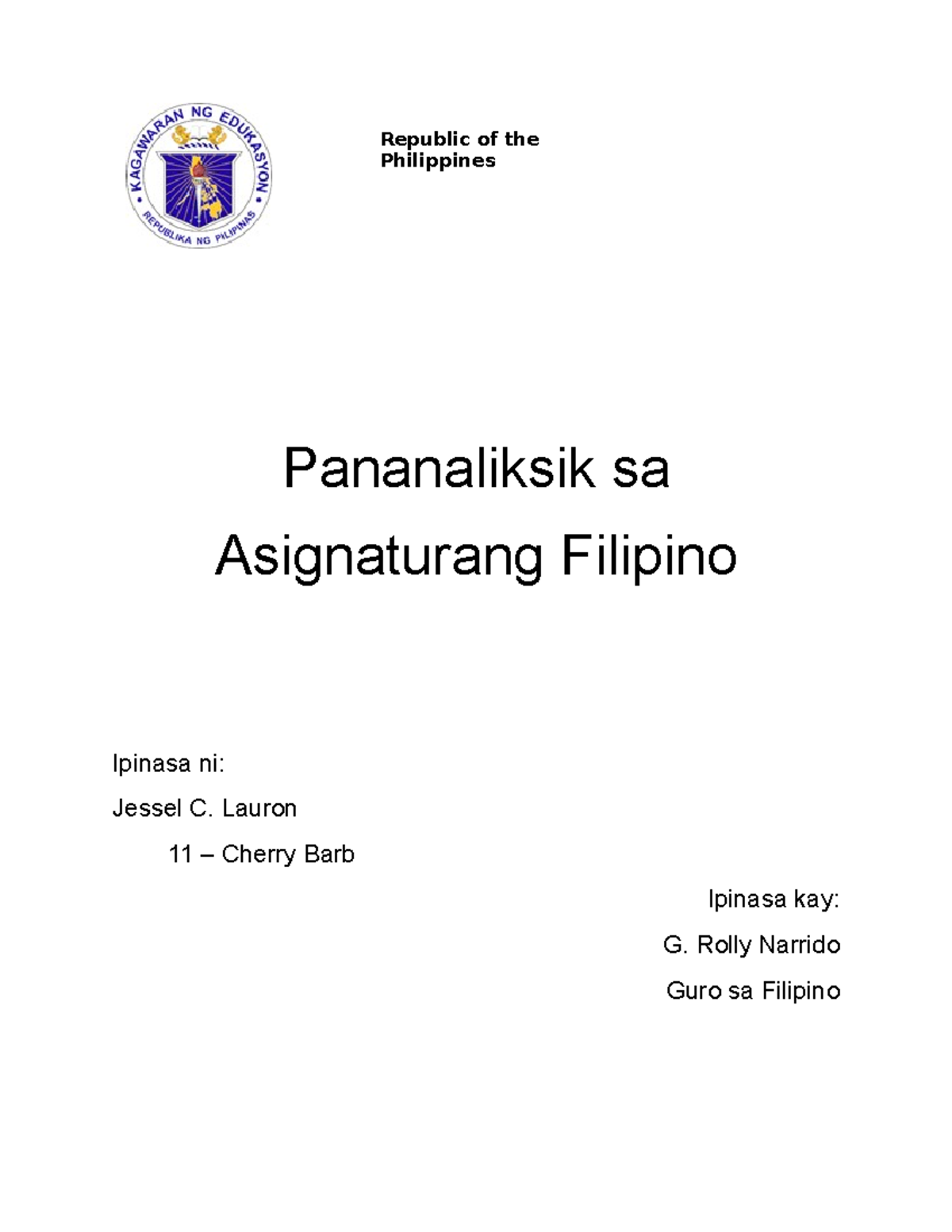 Genbio reviewer - Republic of the Philippines Pananaliksik sa ...