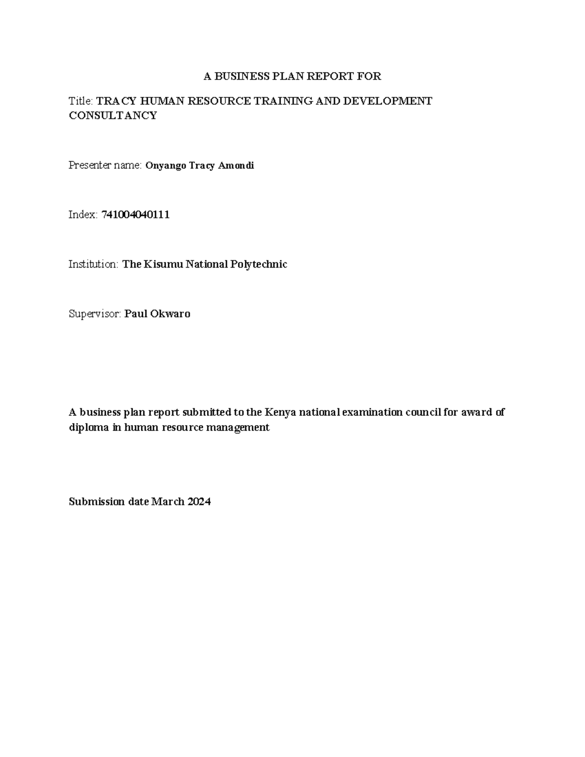 Tracy Human Resource Training & Development Consultancy Business Plan ...