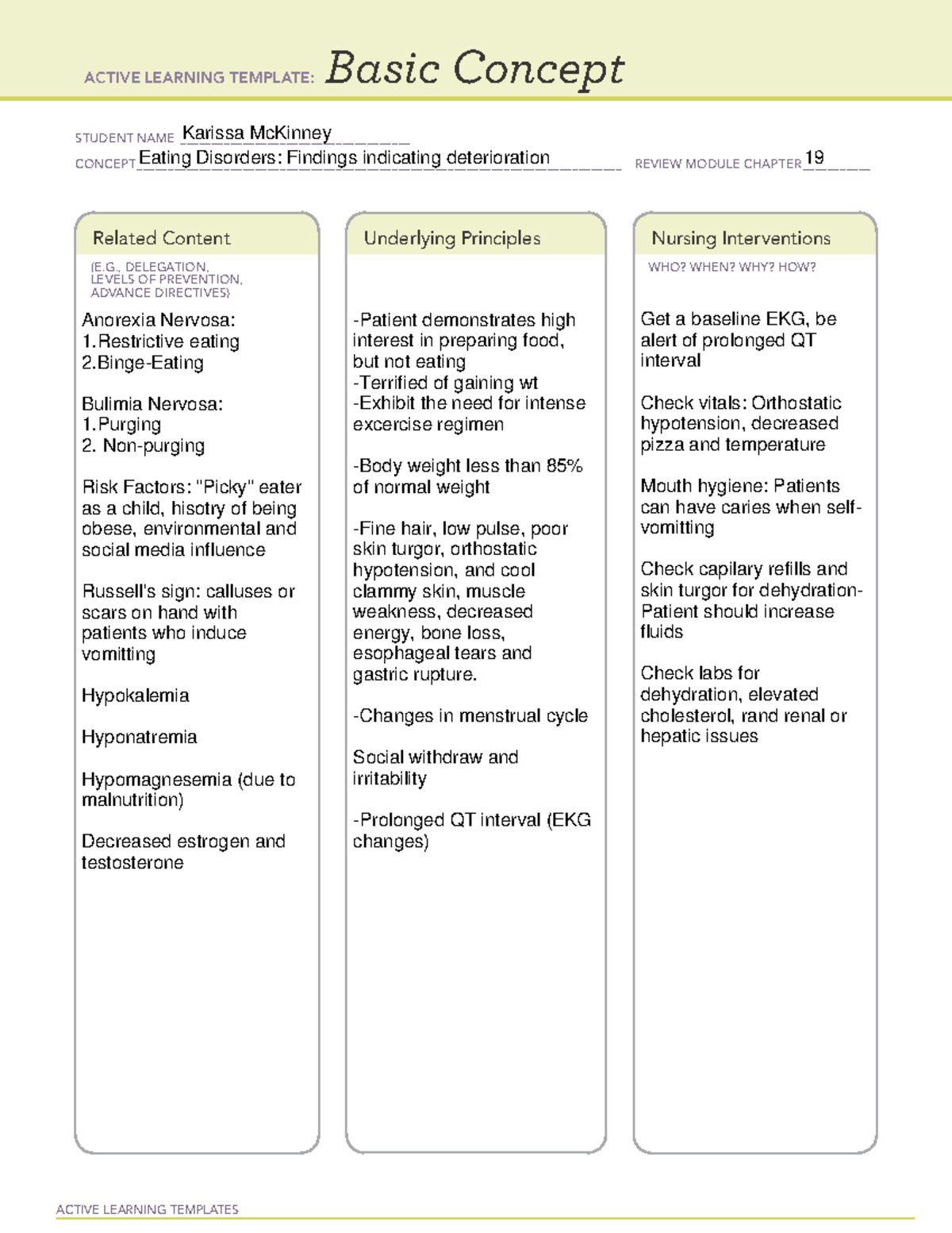 BCM 4 - Active Learning Template on Eating Disorders Overview - Studocu