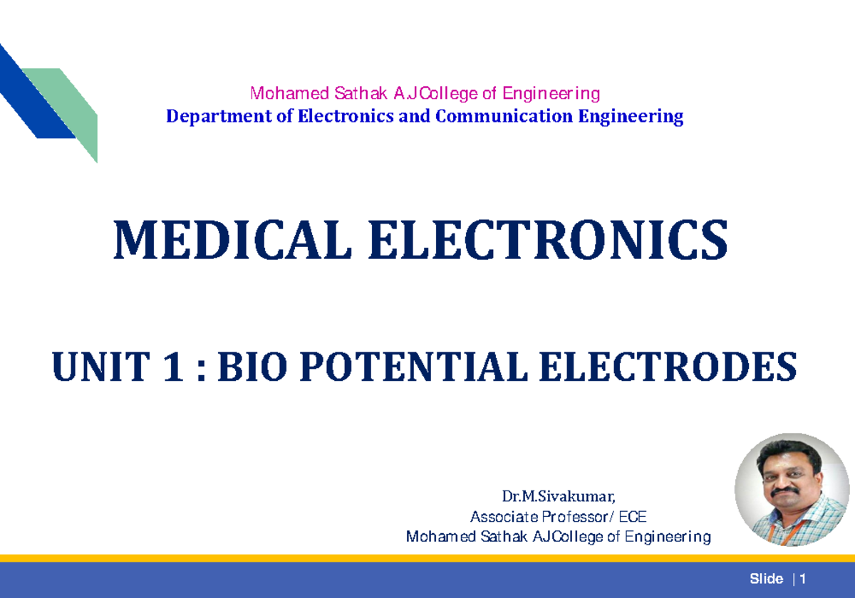 MEDICAL ELECTRONICS ECE 101: BIO POTENTIAL ELECTRODES NOTES - Studocu
