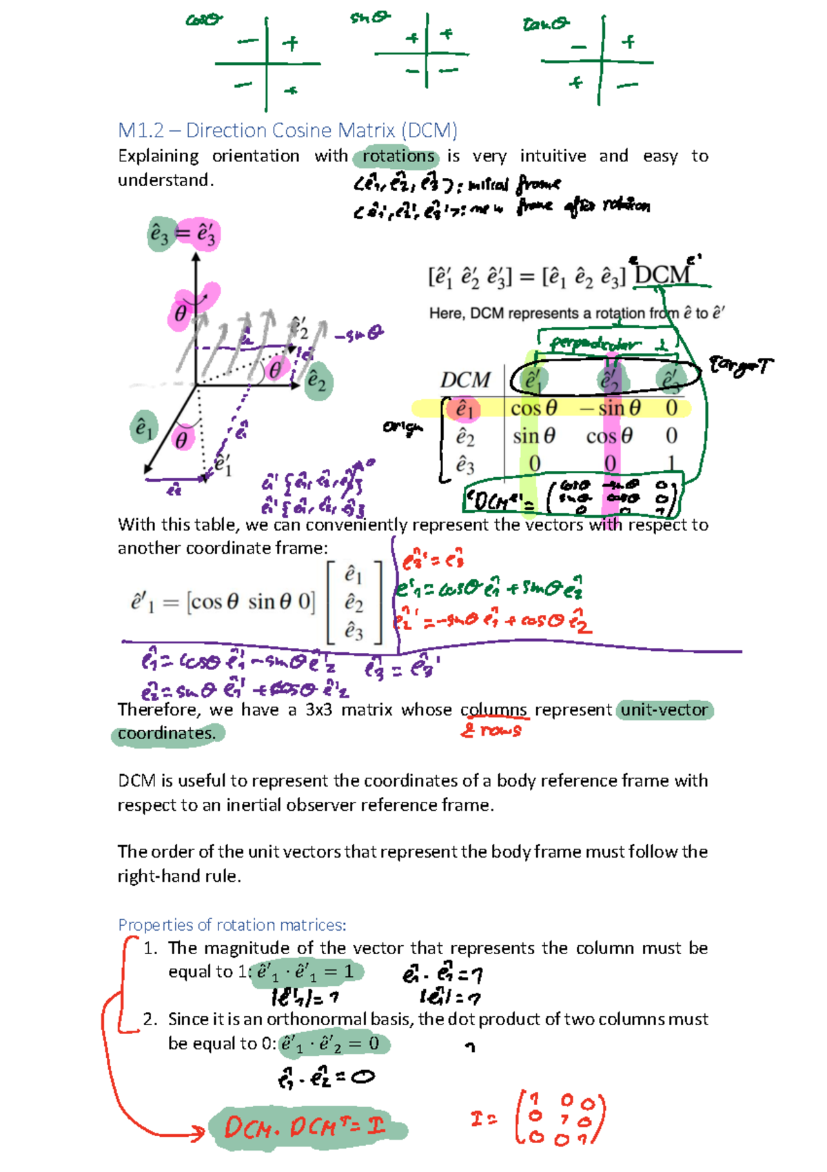 M1.2 Direction Cosine Matrix (DCM) Overview and Properties - Studocu