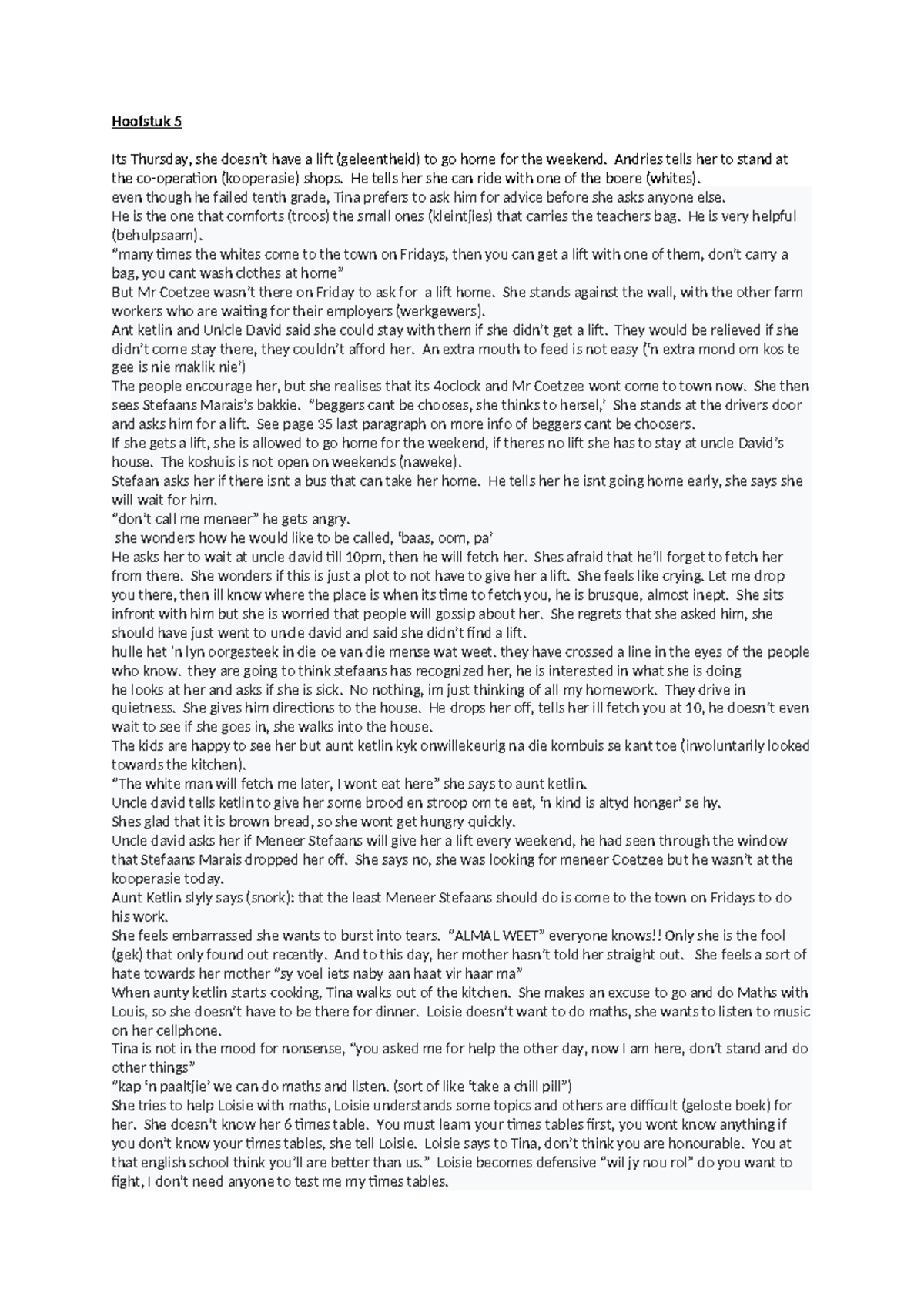 Die Kruppel Engel Hoofstuk 5 Samevatting in Engels - Studocu