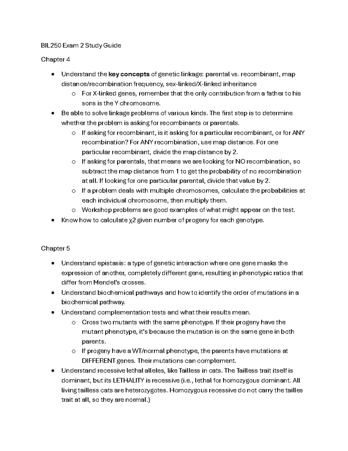 BIL250 Exam 2 Study Guide: Genetic Linkage and DNA - Studocu