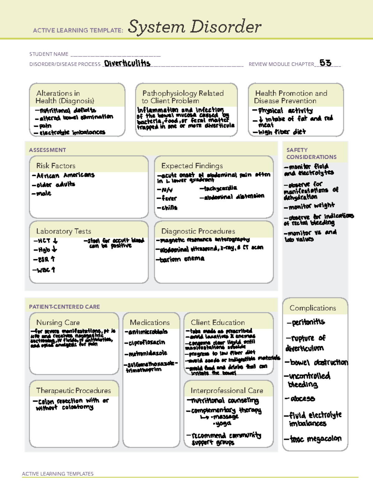 ACTIVE LEARNING TEMPLATE: System Disorder (Diverticulitis) - Chapter ...