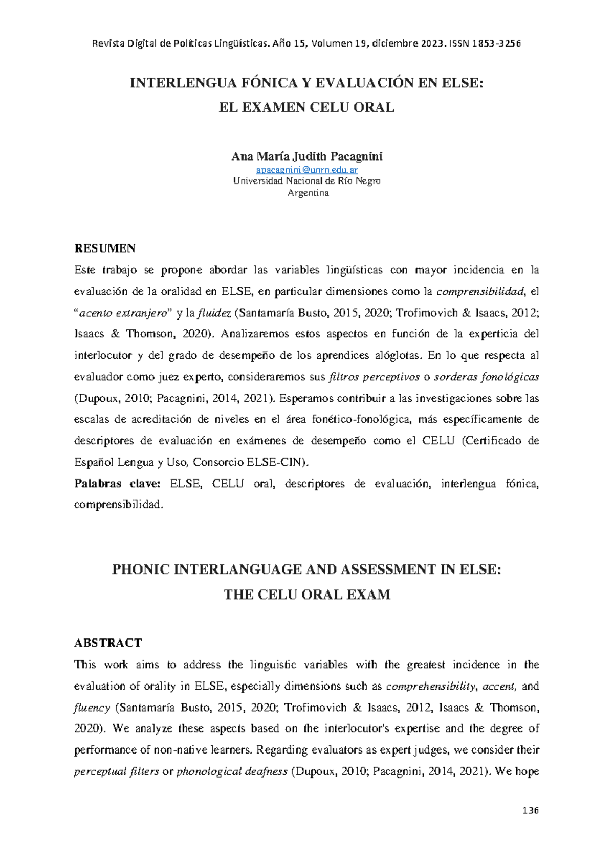 Interlengua Fónica y Evaluación en ELSE: El Examen CELU Oral (2023 ...