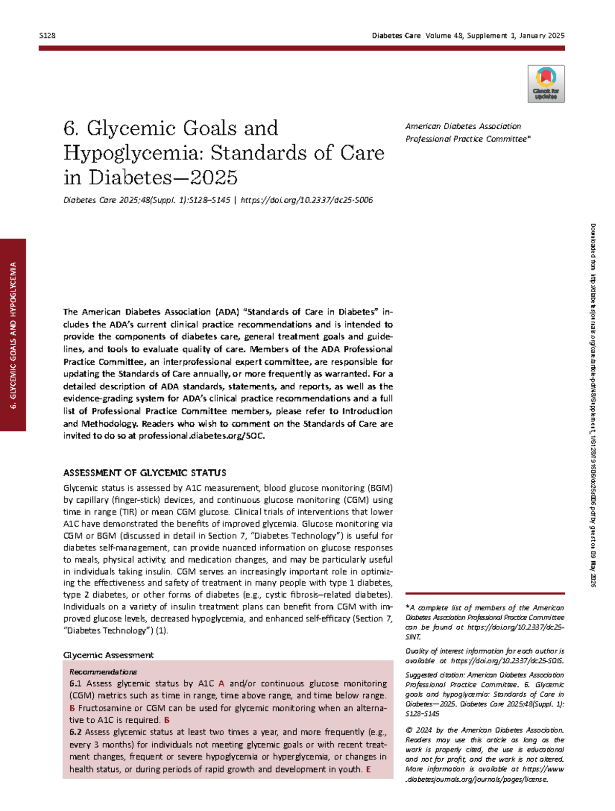 Glycemic Goals & Hypoglycemia: ADA Standards of Care 2025 Update - Studocu