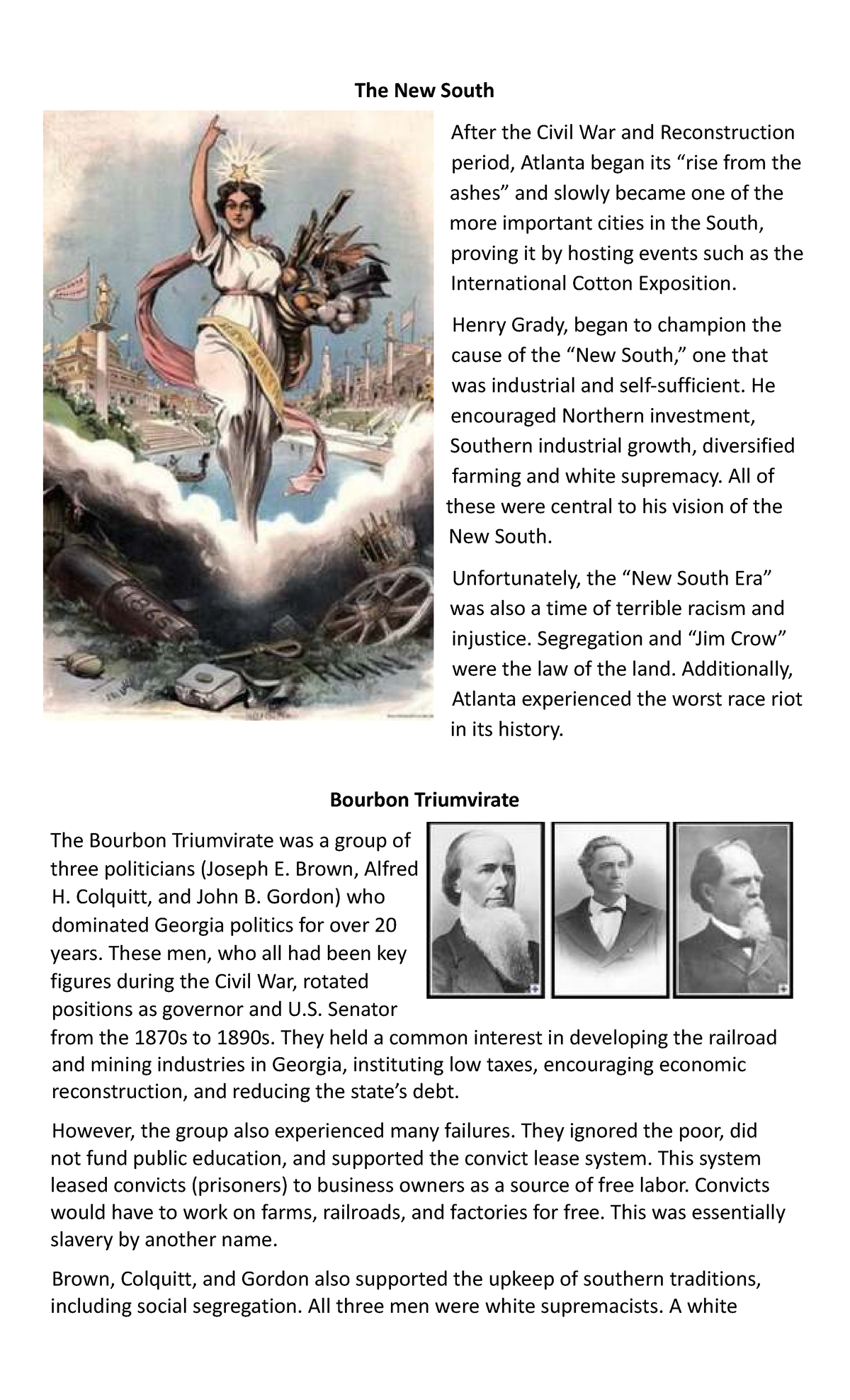 Social Studies- Unit 6 SS8H7: The New South Era and Its Challenges ...