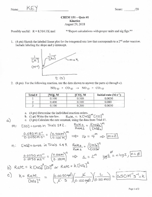 CHEM 151 Quiz #2 KEY - Answer Key - Name KEY Score: CHEM 151 Quiz pH October 25, 2018 Possibly ...