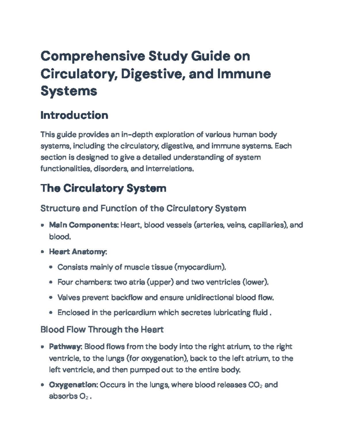 Comprehensive Study Guide: Circulatory, Digestive, and Immune Systems ...
