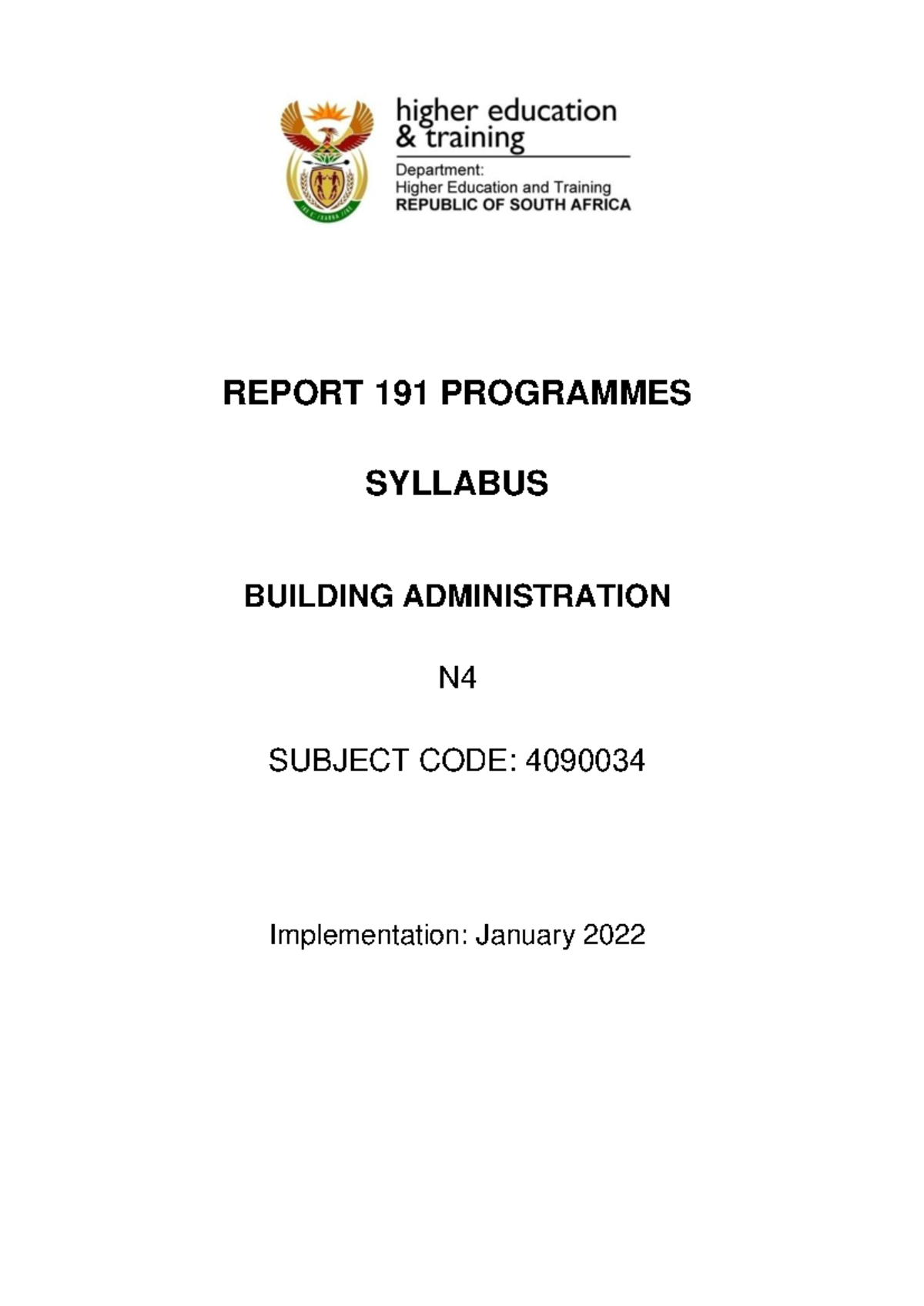 N4 Building Administration Syllabus - Subject Code 4090034 - Studocu