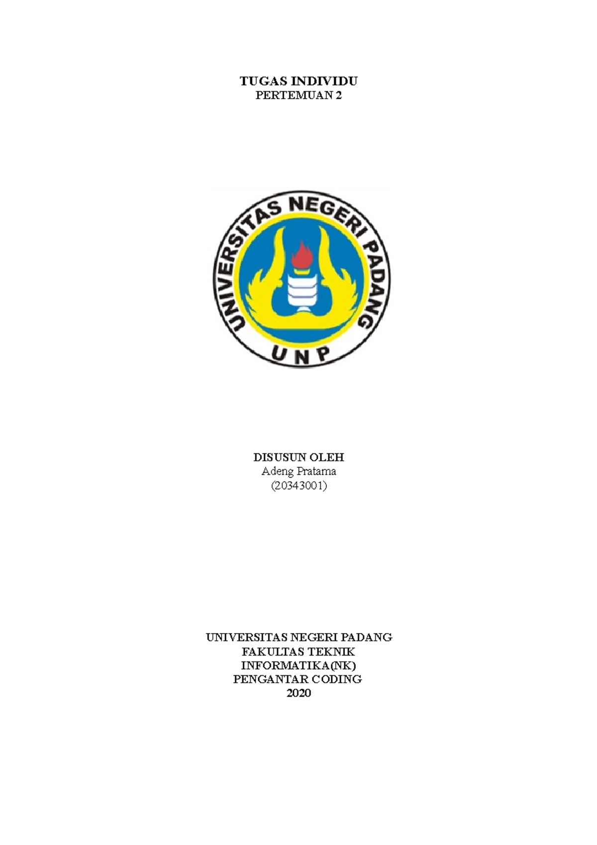 Laporan 1: Pengantar Coding (INFORMATIKA-NK) - Tugas Individu 2020 ...