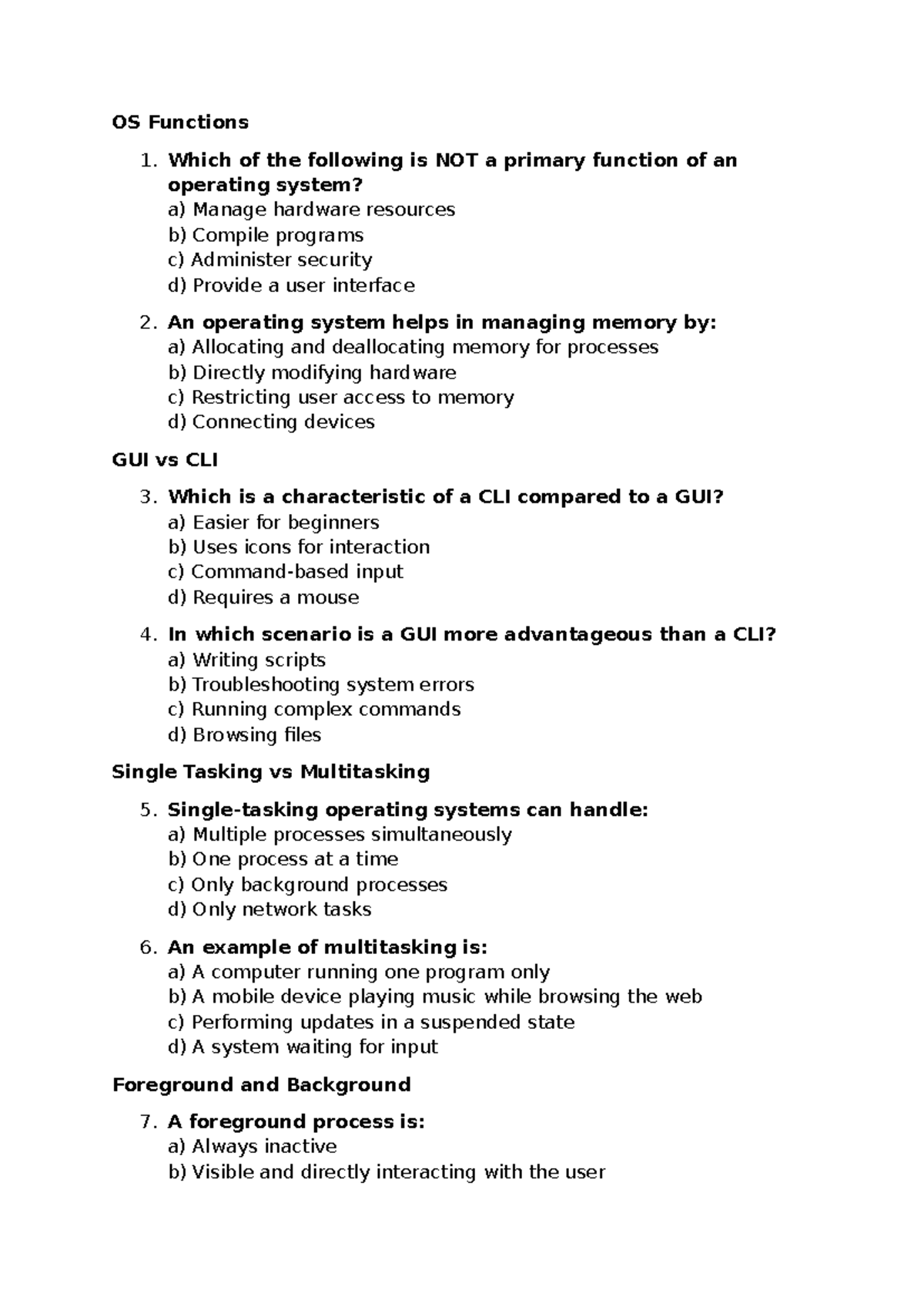 Exercise Chapter 4 - OS Functions - OS Functions 1. Which of the ...