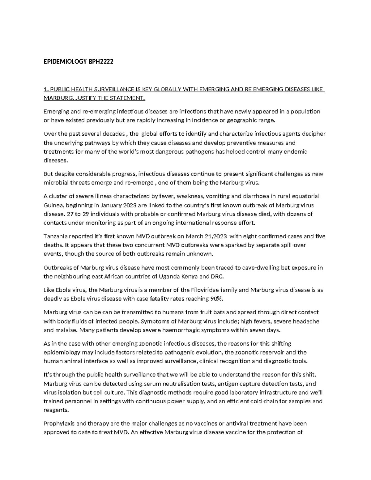 Epidemiology CAT: Public Health Surveillance & Marburg Virus Outbreaks ...