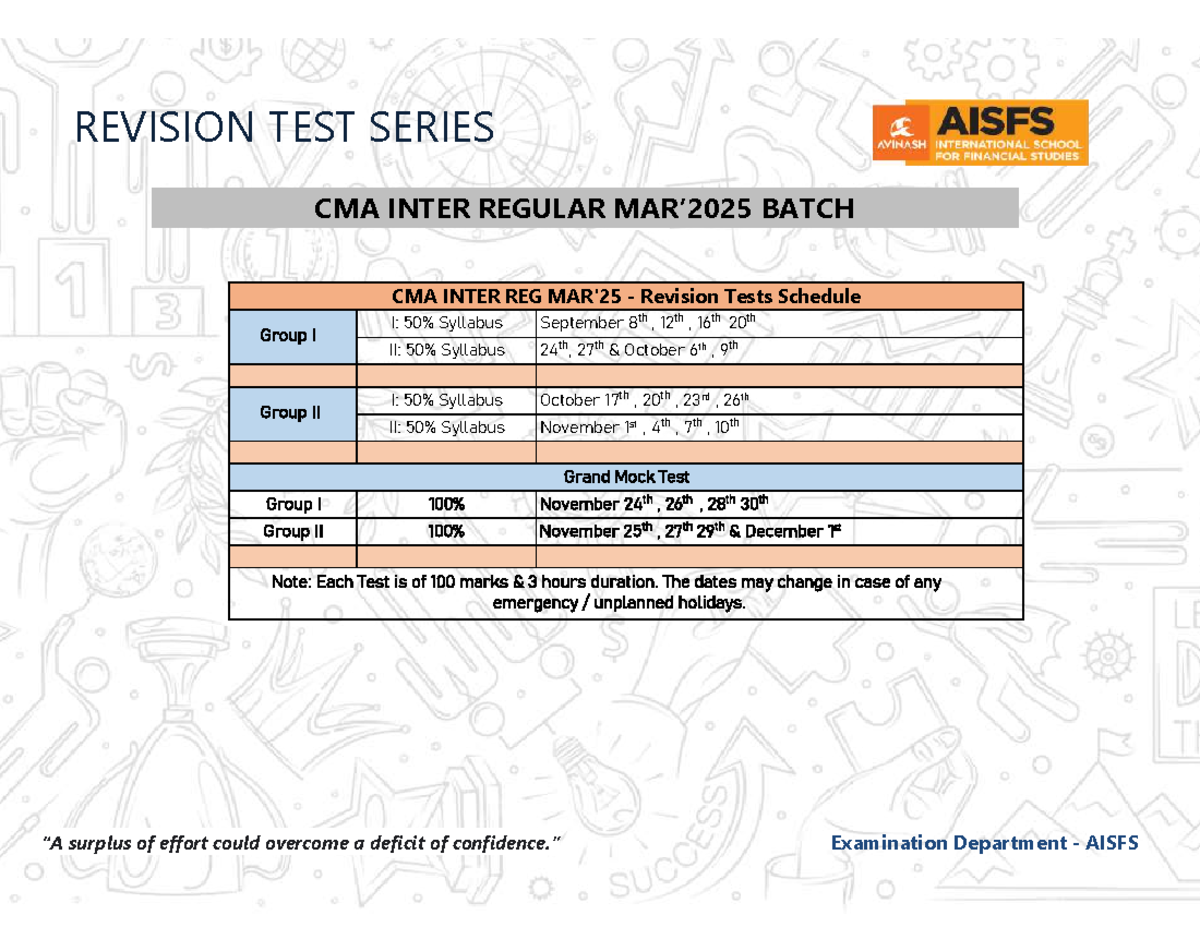 CMA INTER REG MAR'25 Revision Test Series Group II Schedule - Studocu
