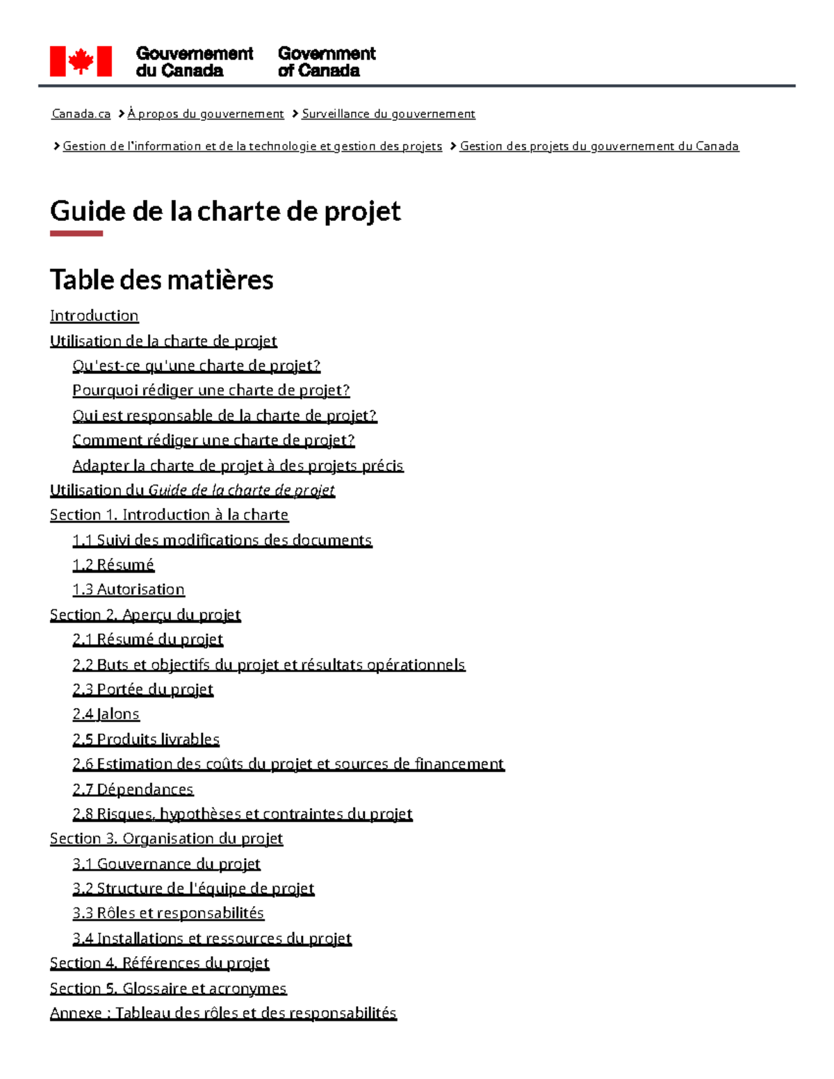 Guide de la charte de projet - Canada : Élaboration et Gestion des Projets - Studocu