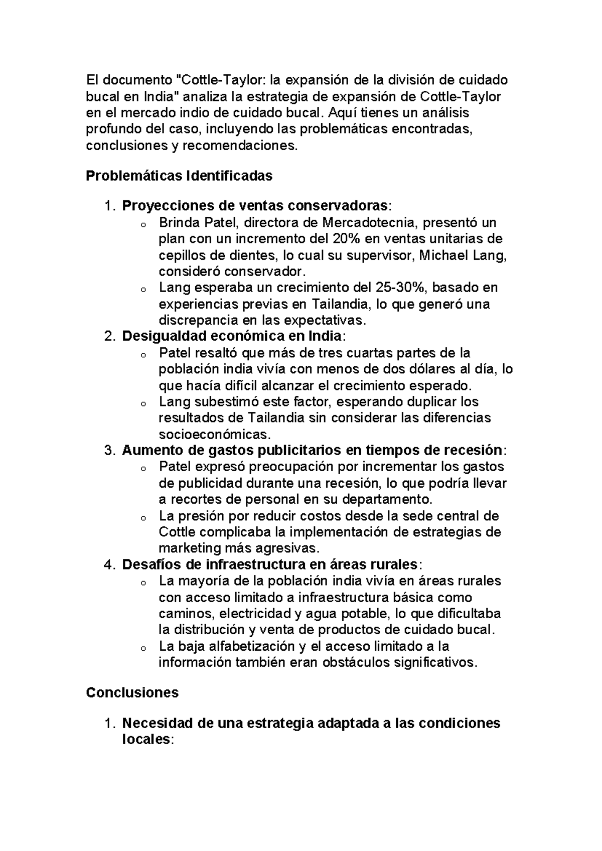 Análisis del Caso Cottle-Taylor en Microeconomía (Harvard) - Studocu