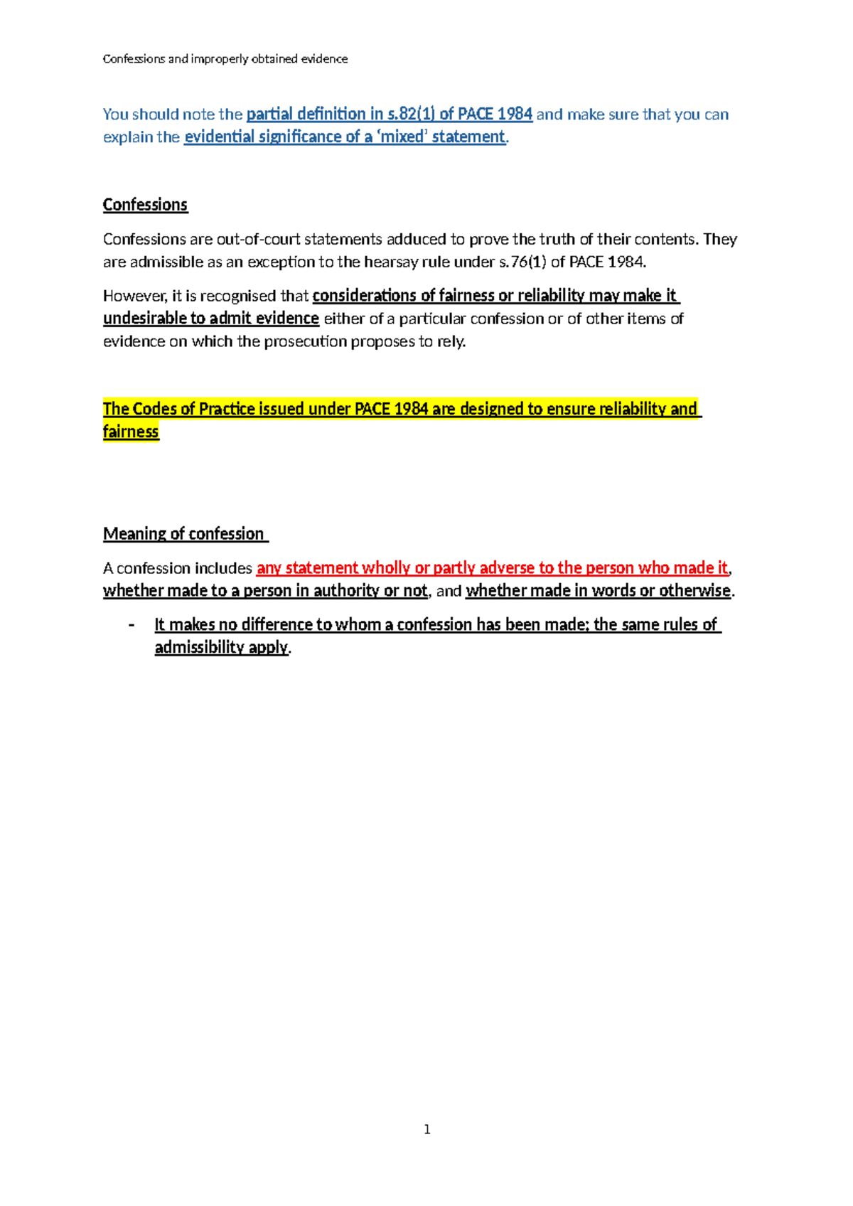 Confessions and Evidence Admissibility under PACE 1984 - Studocu