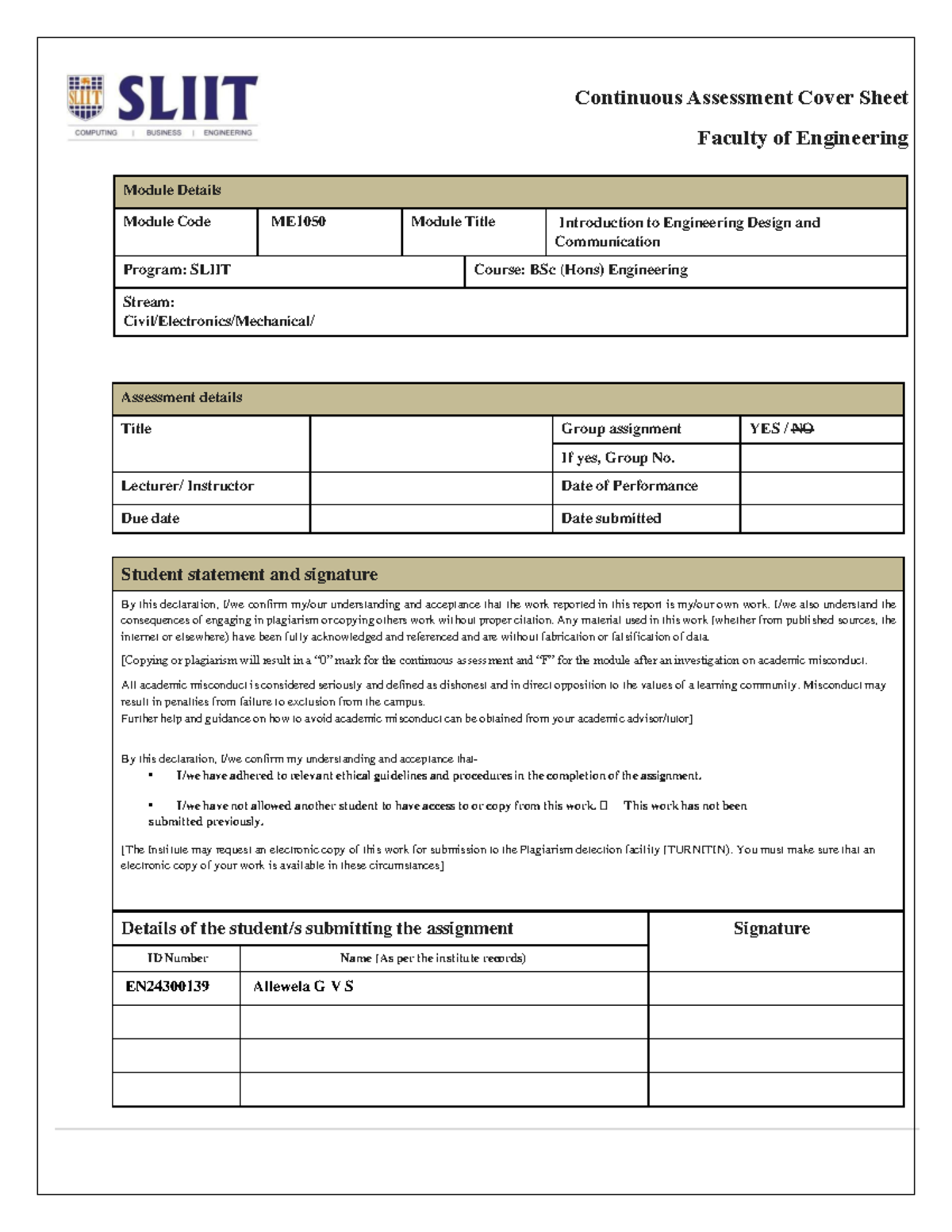 EN24300139: Engineering Design Lab Report on Nut & Bolt Manufacturing ...