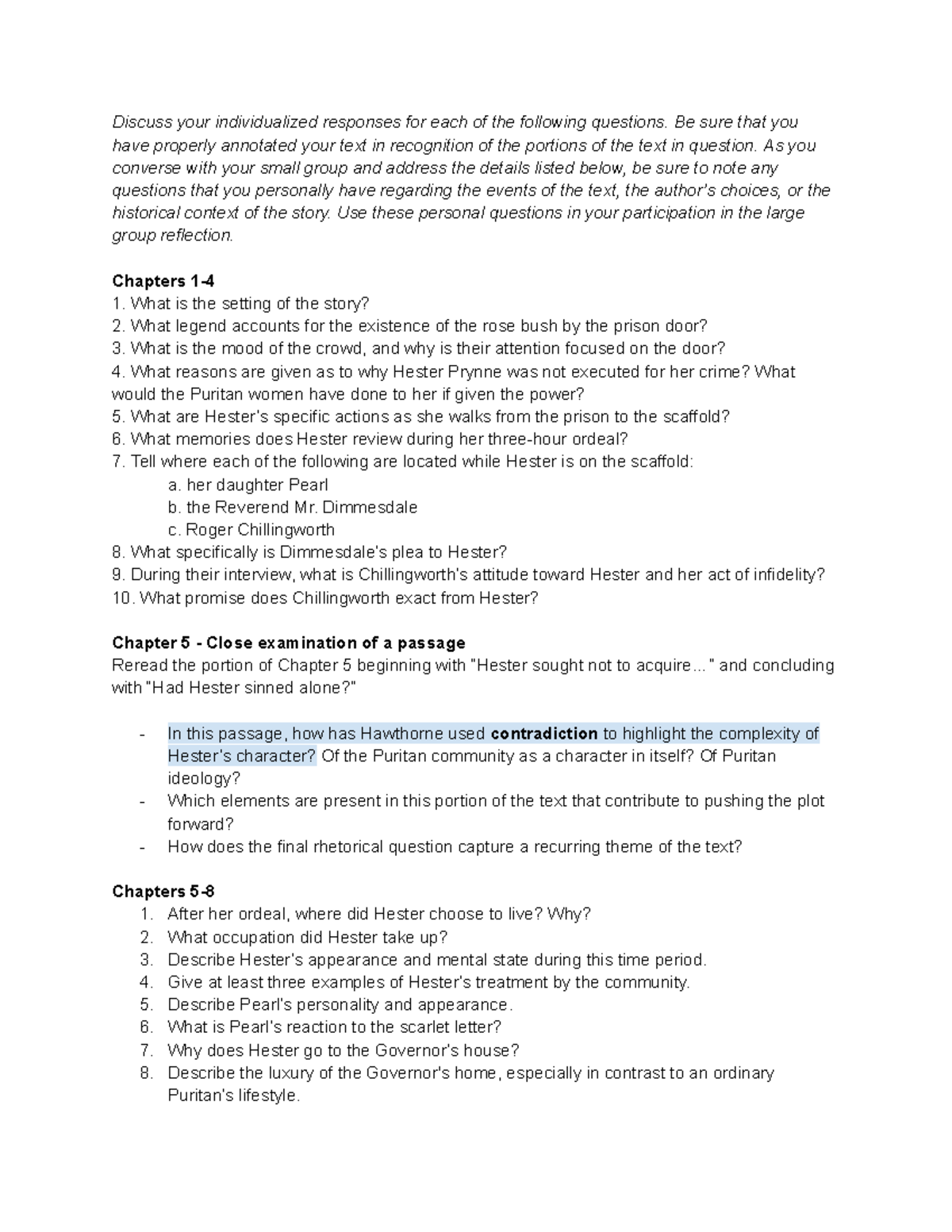 The Scarlet Letter (ENG 201) - Discussion Questions & Key Themes - Studocu