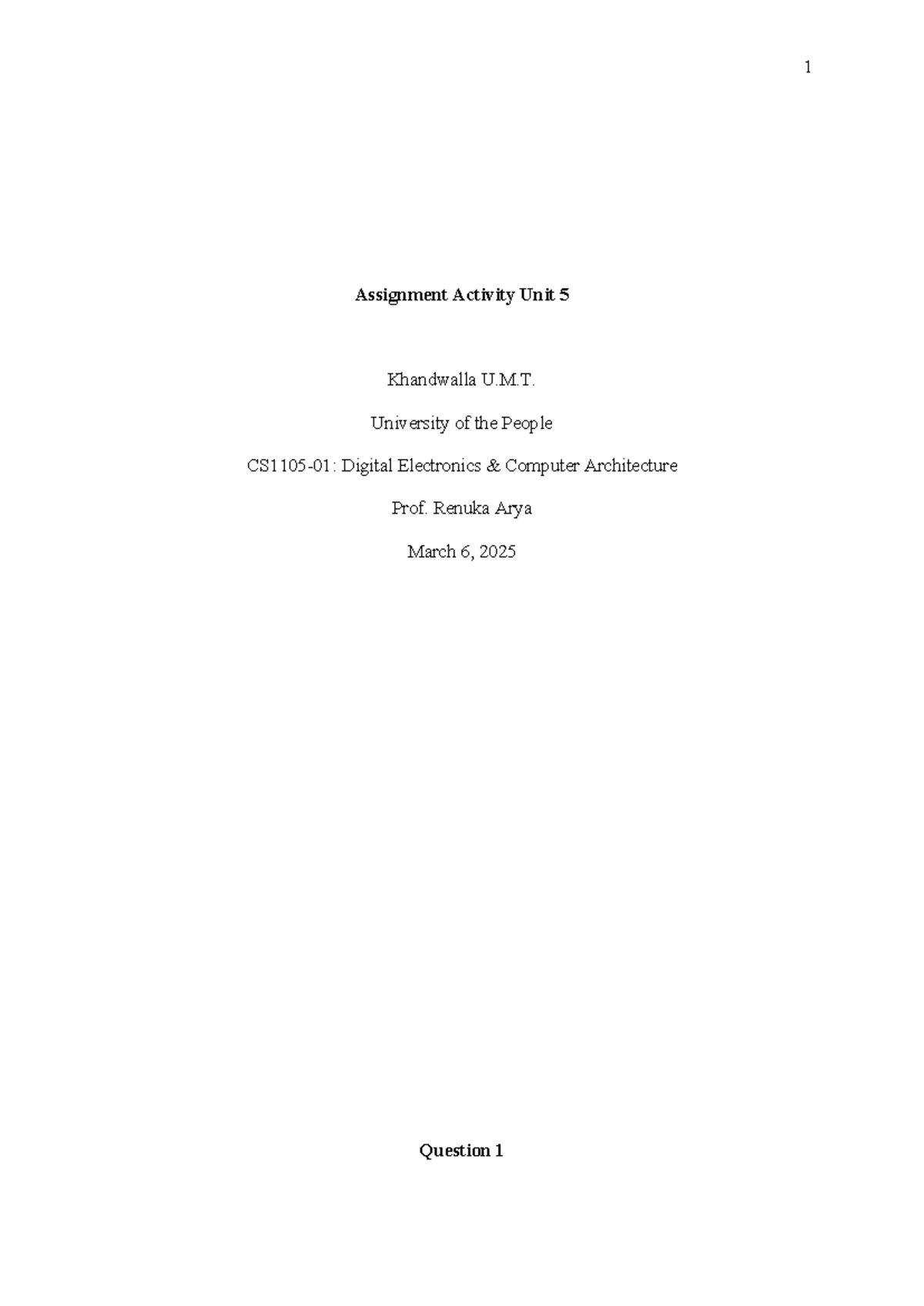 CS1105-01 Assignment Activity: Digital Electronics & PLDs in Circuit Design - Studocu