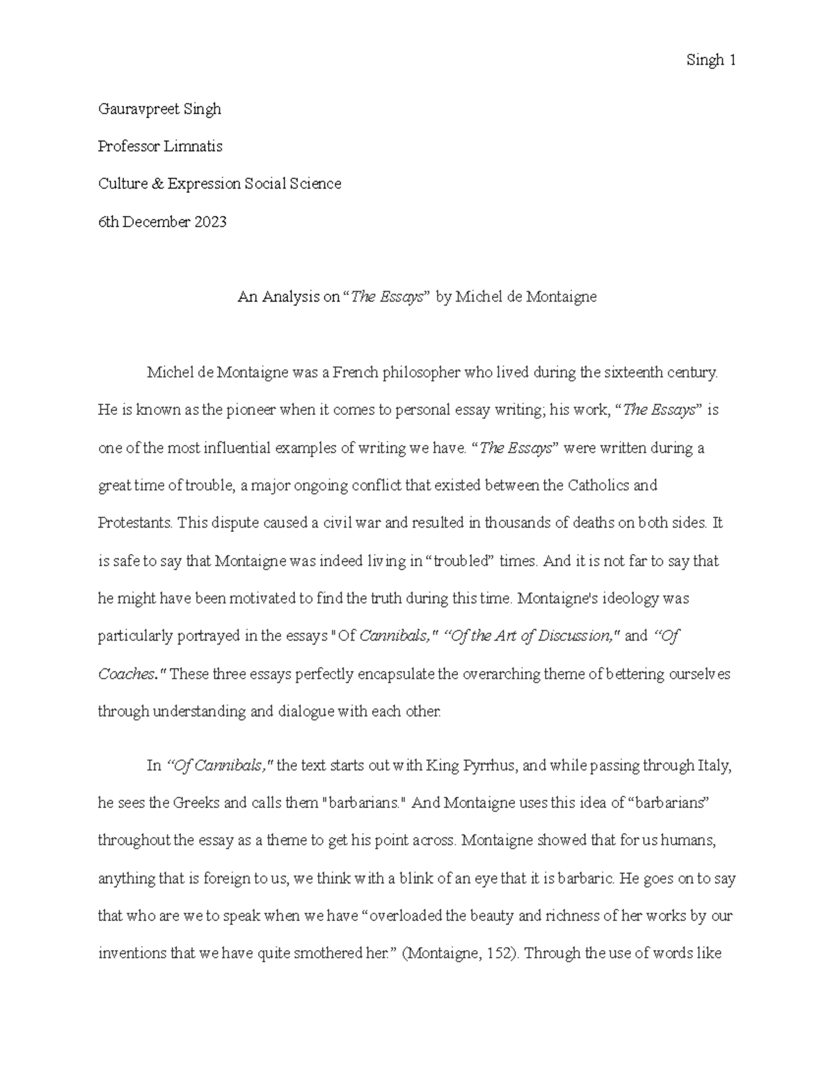 An Analysis of Michel de Montaigne's Philosophy in Social Science - Studocu