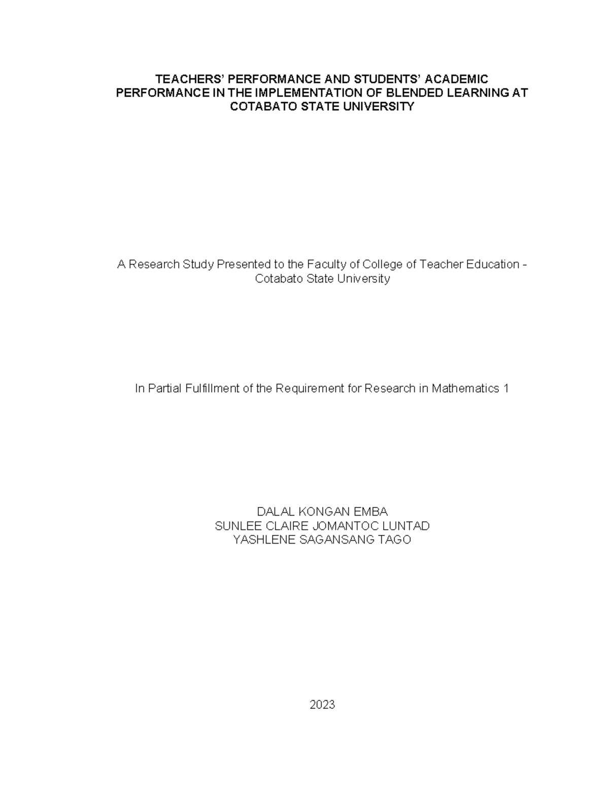 BSEd - Math Research: Impact of Blended Learning on Performance - Studocu