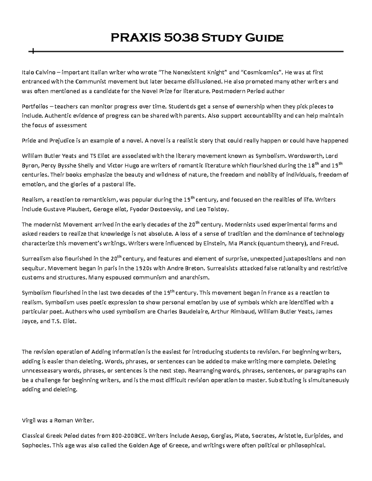 PRAXIS 5038 Final Study Guide: Literature, Terms, and Teaching Concepts ...