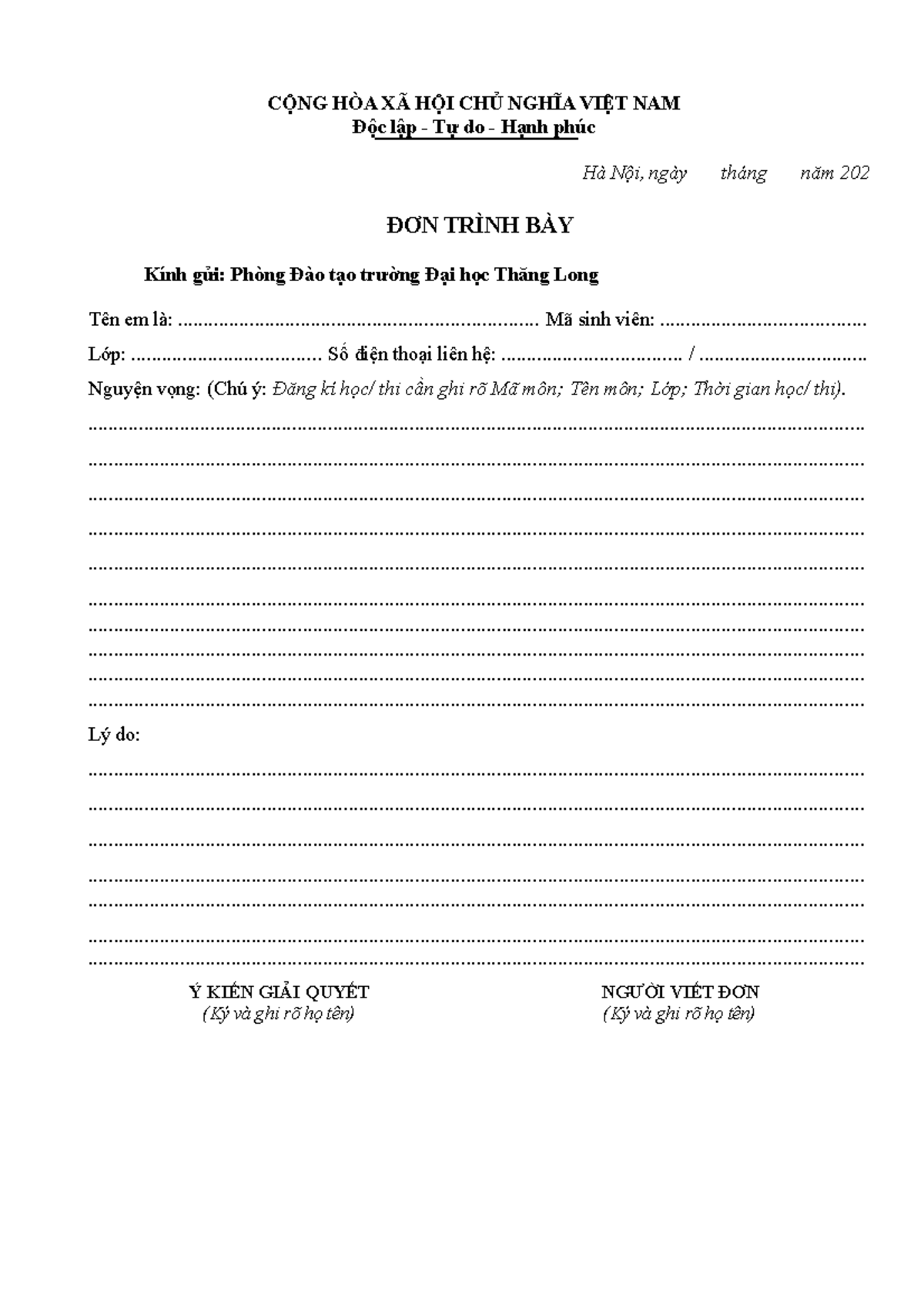 Don-trinh-bay - Ghjj - CỘNG HÒA XÃ HỘI CHỦ NGHĨA VIỆT NAM Độc lập - Tự ...