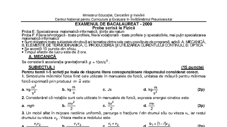 E f fizica mecanica si 017 - Ministerul Educaţiei, Cercetării şi ...