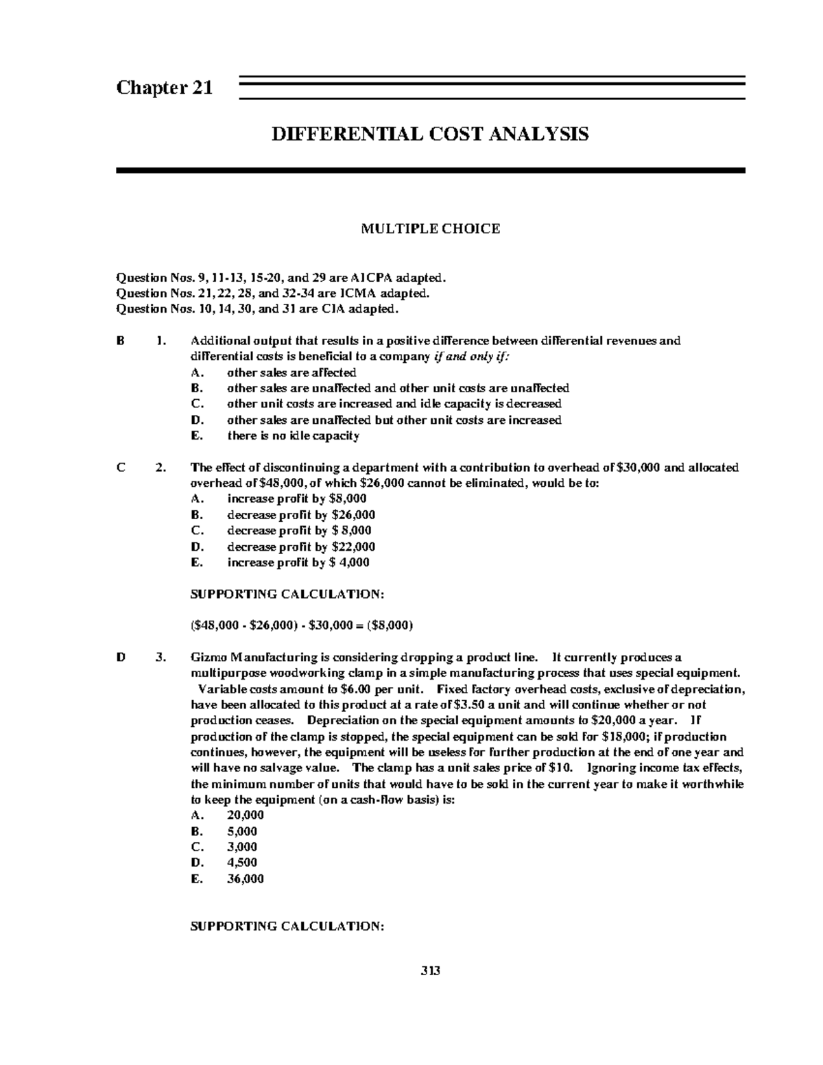 Chapter 21 - Differential Cost Analysis: Multiple Choice Questions and ...