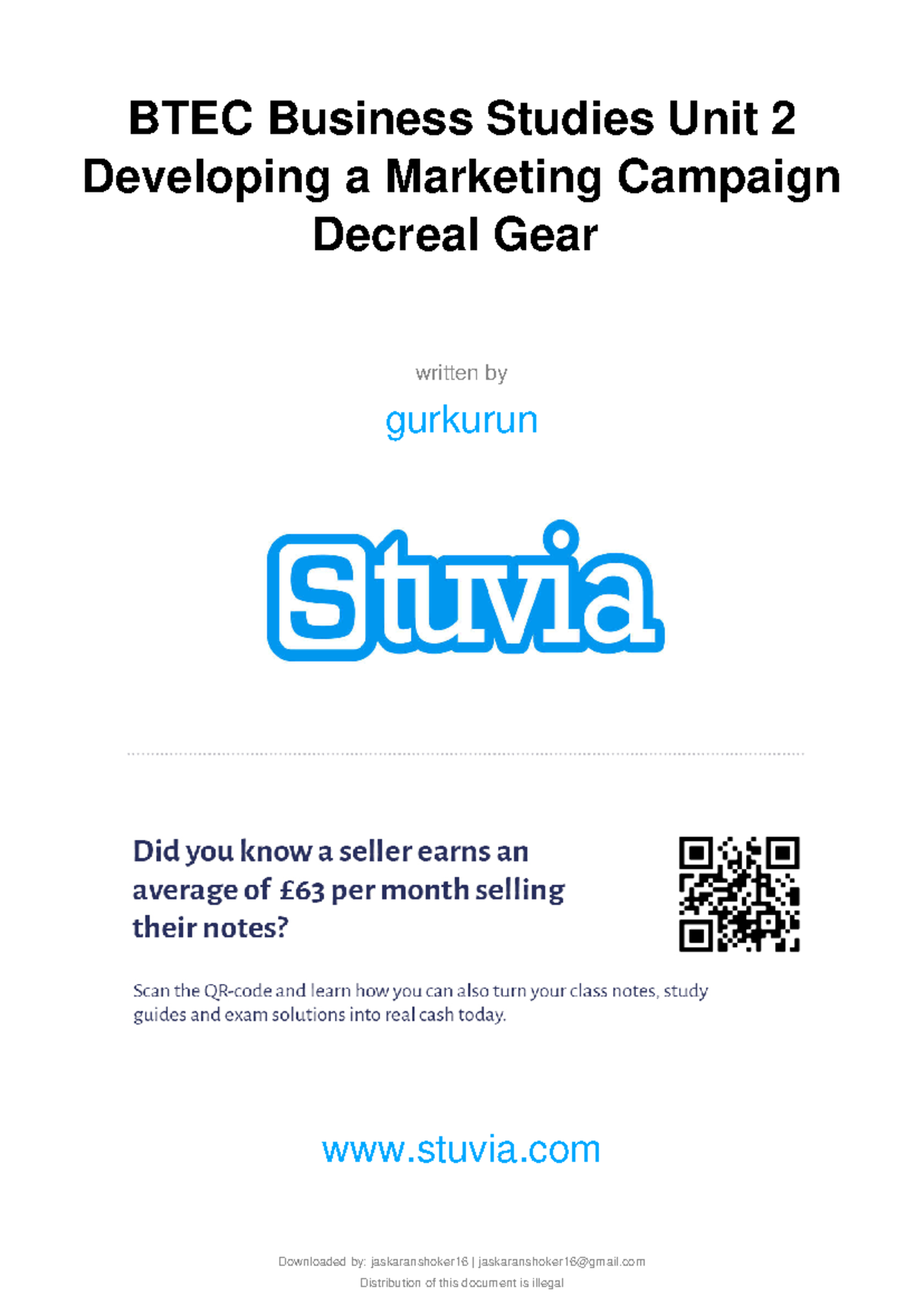 BTEC Business Unit 2: Marketing Campaign Plan for Decreal Gear - Studocu