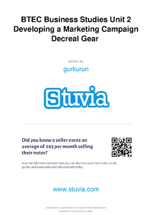 Decreal gear - yh man - BTEC Business Studies Unit 2 Developing a Marketing Campaign Decreal ...