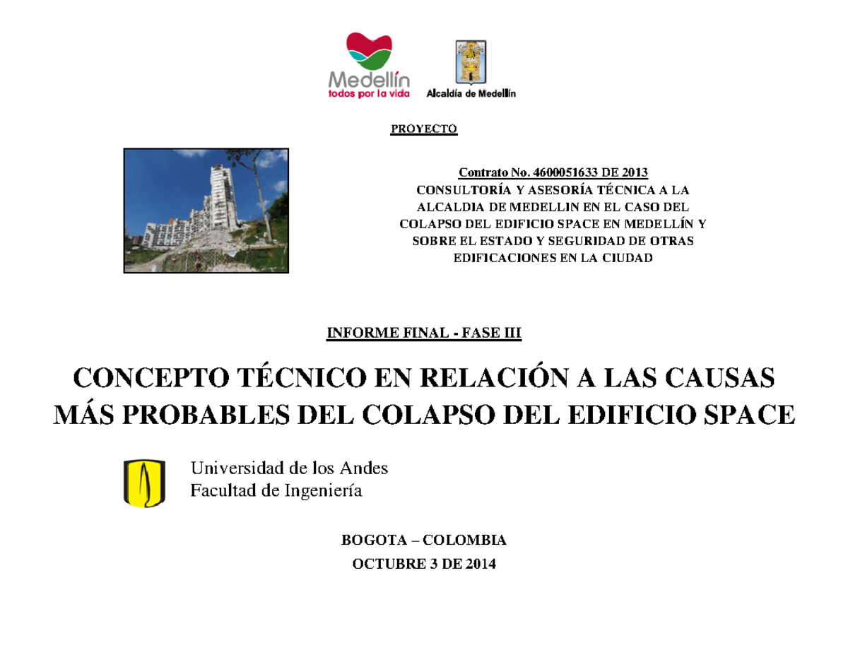 Informe Final Fase 3 - Colapso Edificio Space - Uniandes - Studocu
