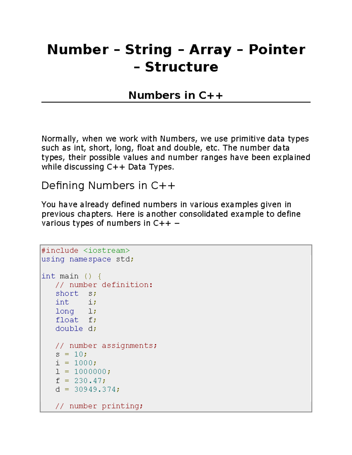 Tutorial 10 - C++ Number, String, Array & Pointer Structures - Studocu