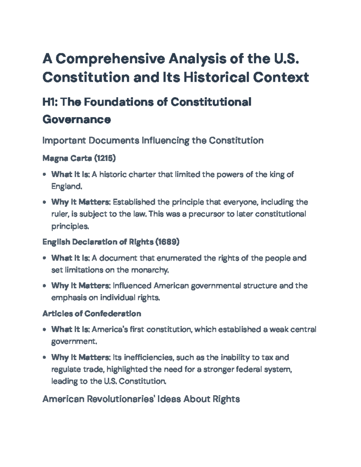 A Comprehensive Study of the U.S. Constitution and Its Historical ...