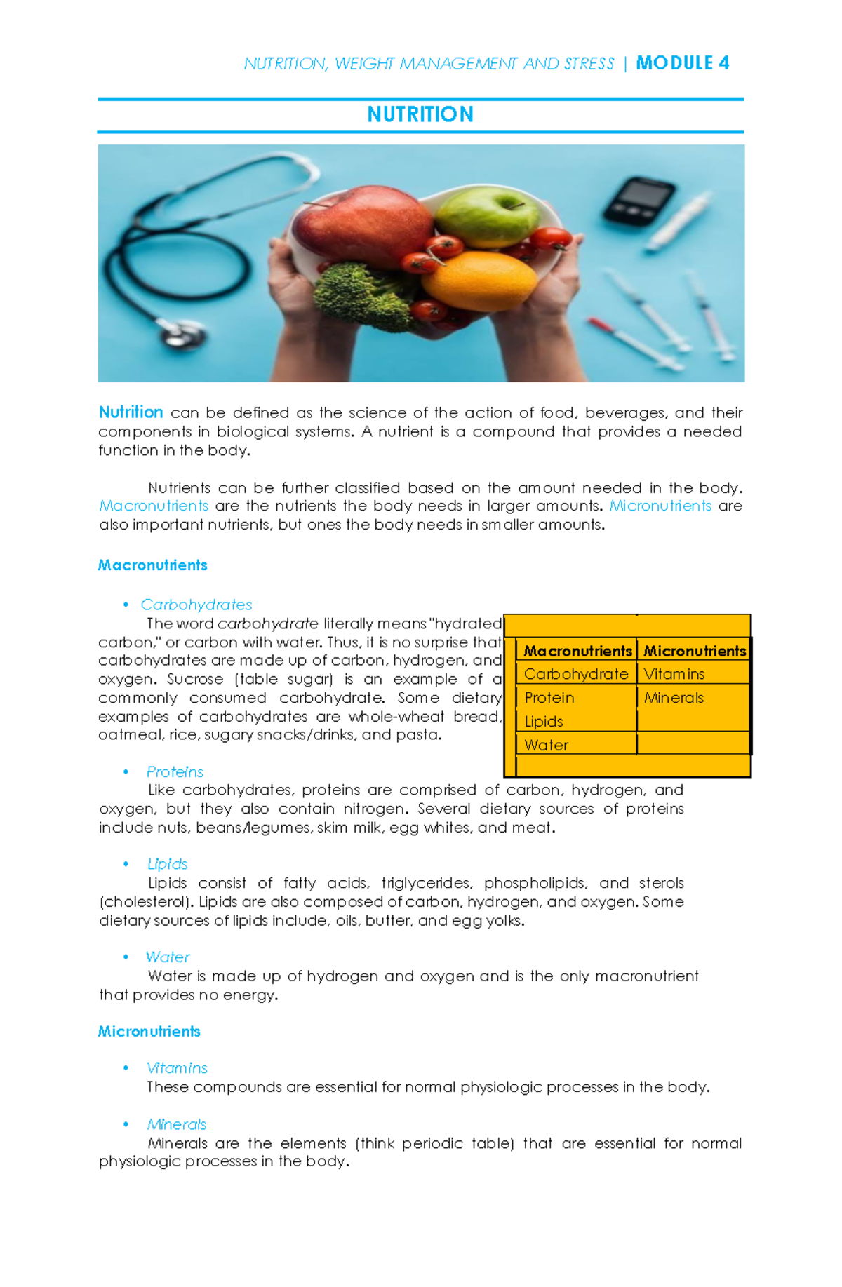Nutrition Overview - Pathfit Module-4: Macronutrients & Micronutrients ...