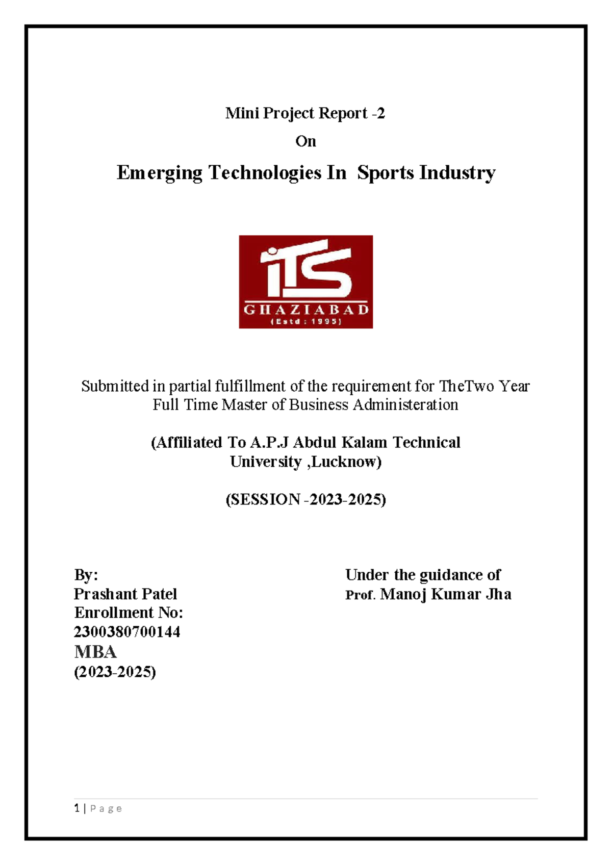 MBA Mini Project 2: Emerging Technologies in the Sports Industry - Studocu