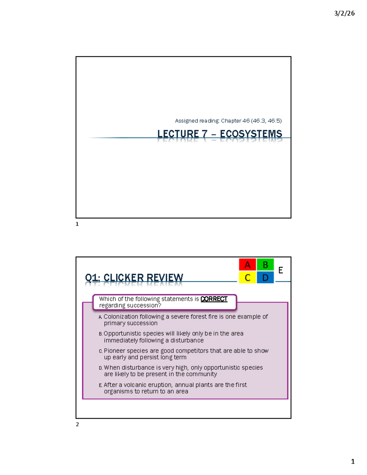 M3 LECTURE 7 ECOSYSTEMS HANDOUT: SUCCESSION & ENERGY FLOW - Studocu