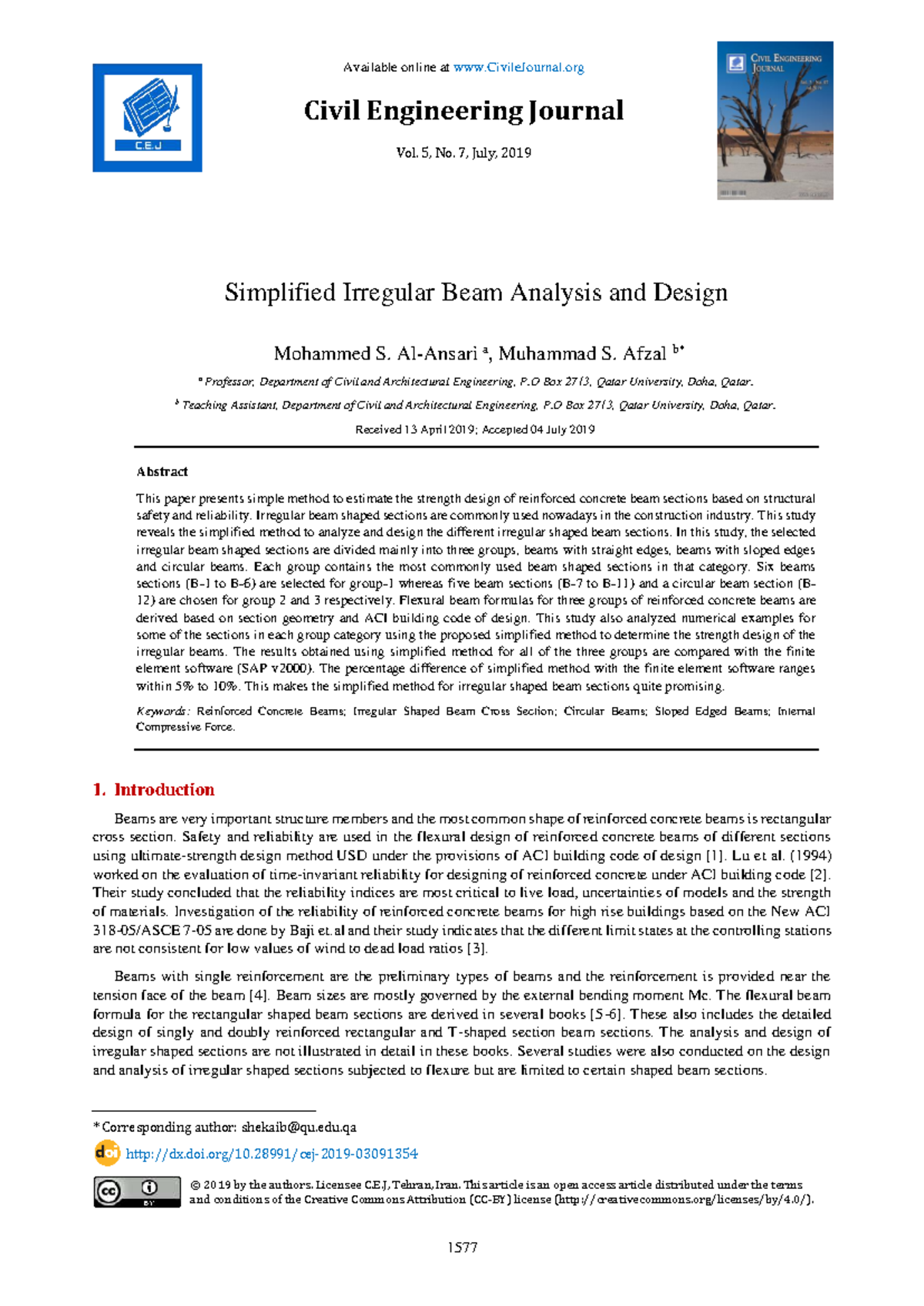 Simplified Irregular Beam Analysis and Design (CEJ Vol. 5, No. 7) - Studocu