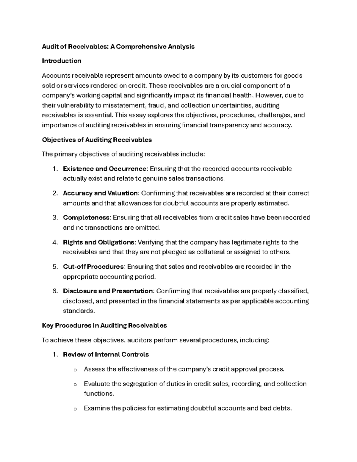 Audit of Receivables - These receivables are a crucial component of a ...
