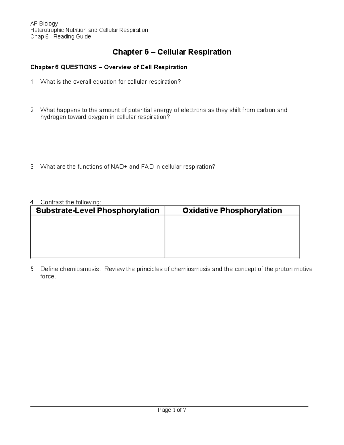 AP Biology - Chapter 6: Guide on Heterotrophic Nutrition & Cell ...