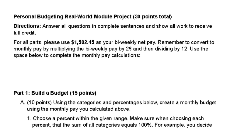 0303 Personal Budgeting Module Project: Budget Creation & Rental ...
