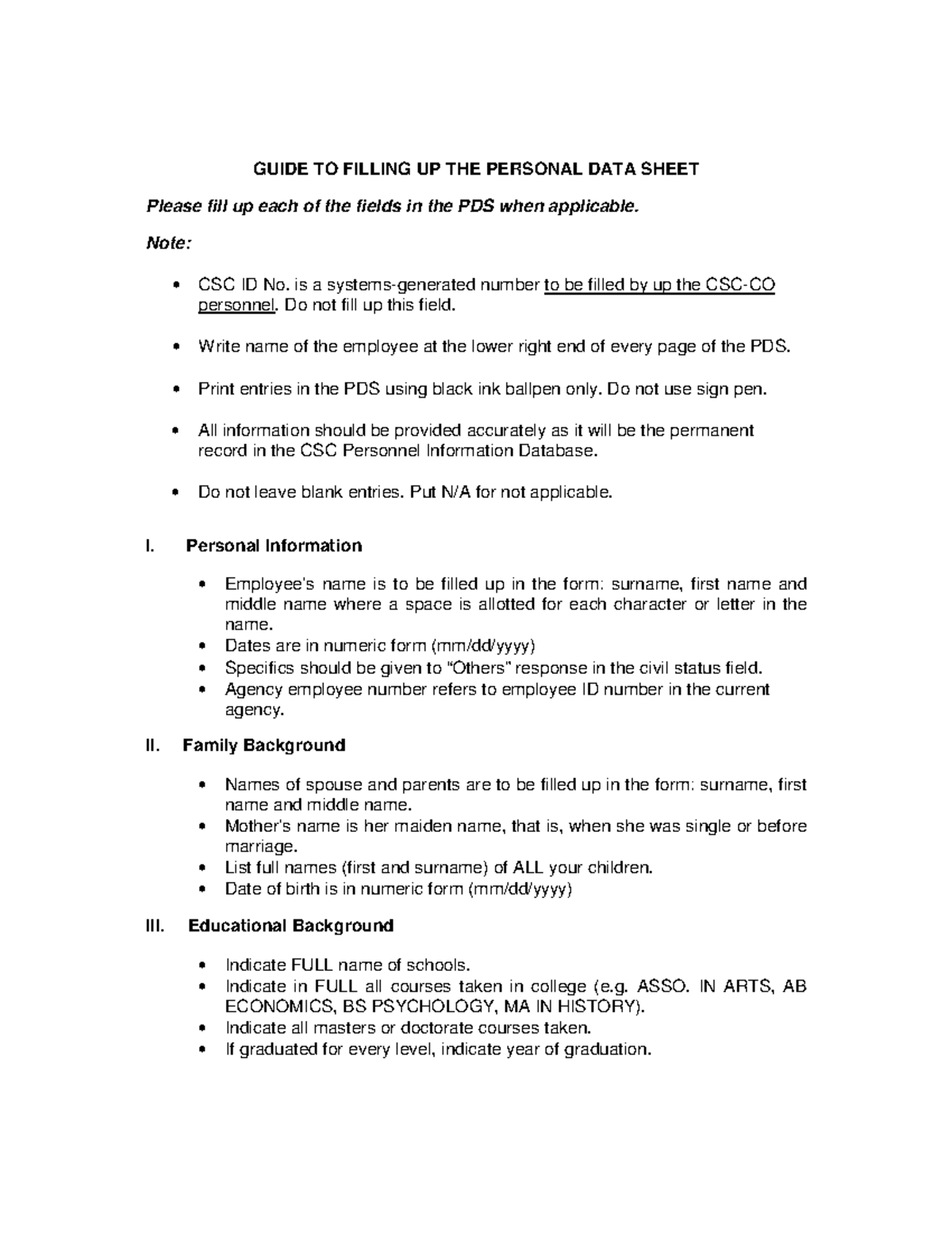Guide to Completing the Personal Data Sheet (PDS) - Studocu