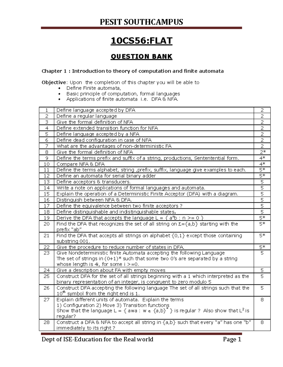 FLAT QB - Question Bank - 10CS56:FLAT QUESTION BANK Chapter 1 ...