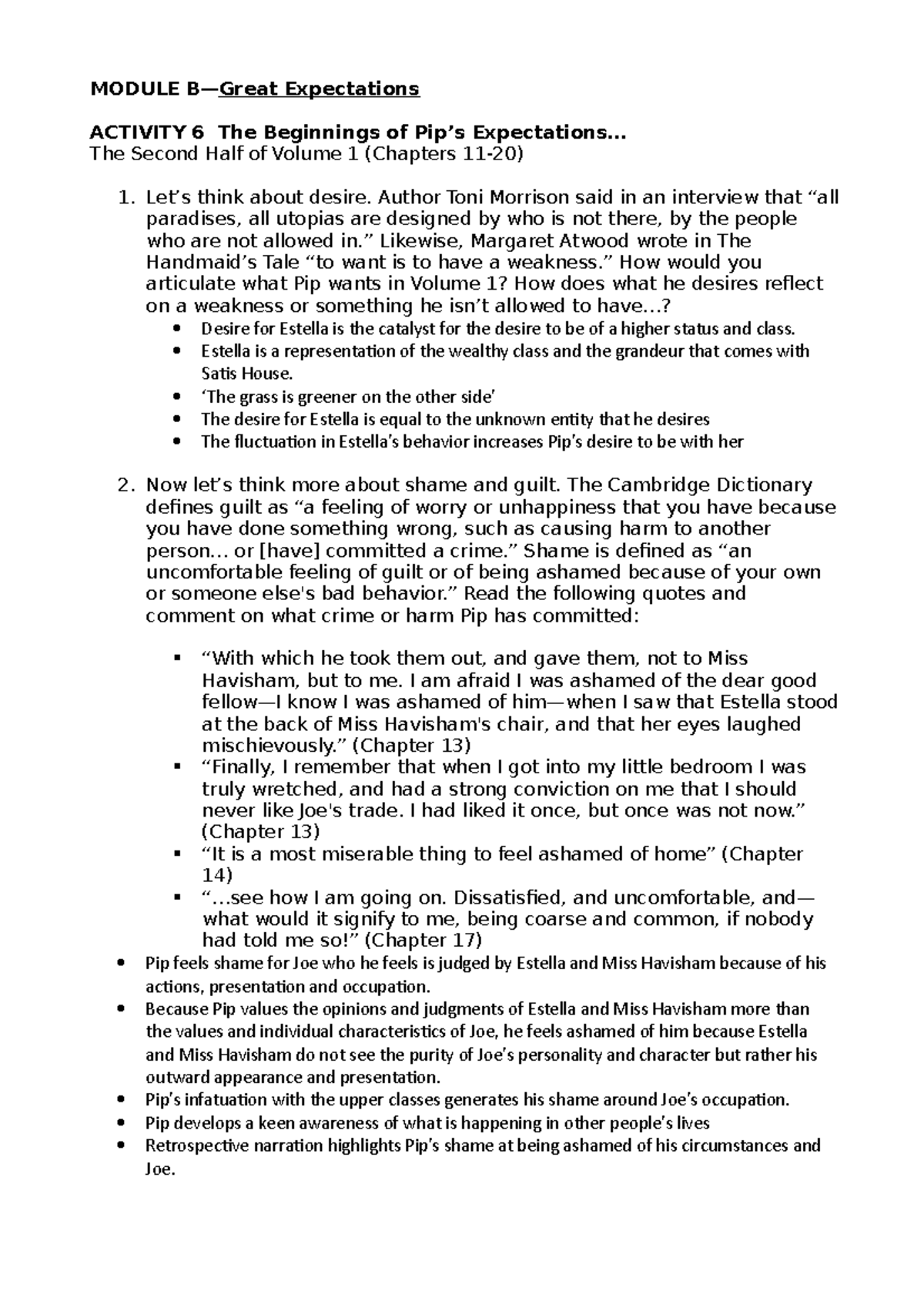 Activity 6 The Beginnings of Pip's Great Expectations - MODULE B—Great Expectations ACTIVITY 6 ...