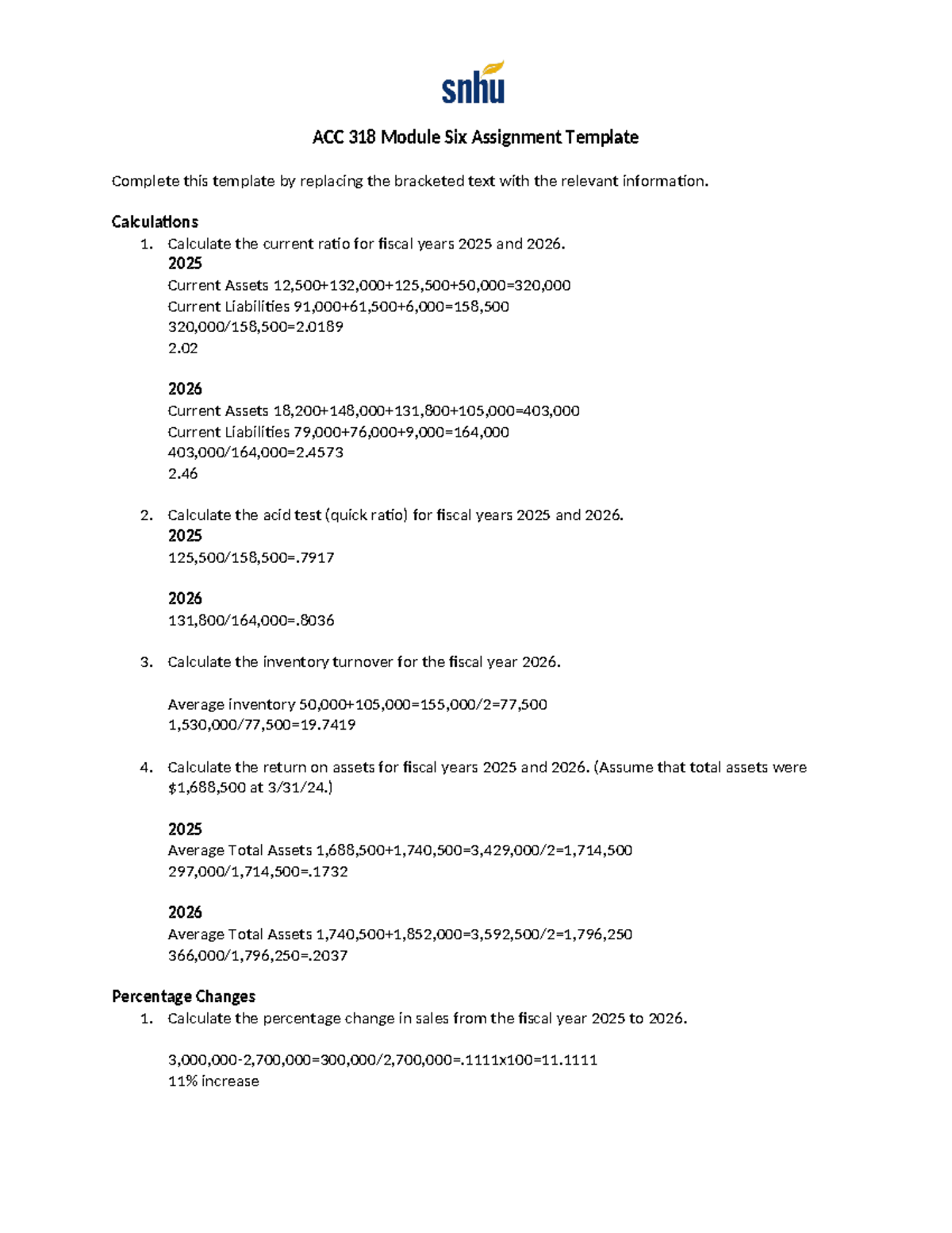 ACC 318 Module Six Financial Analysis Assignment Template - Studocu