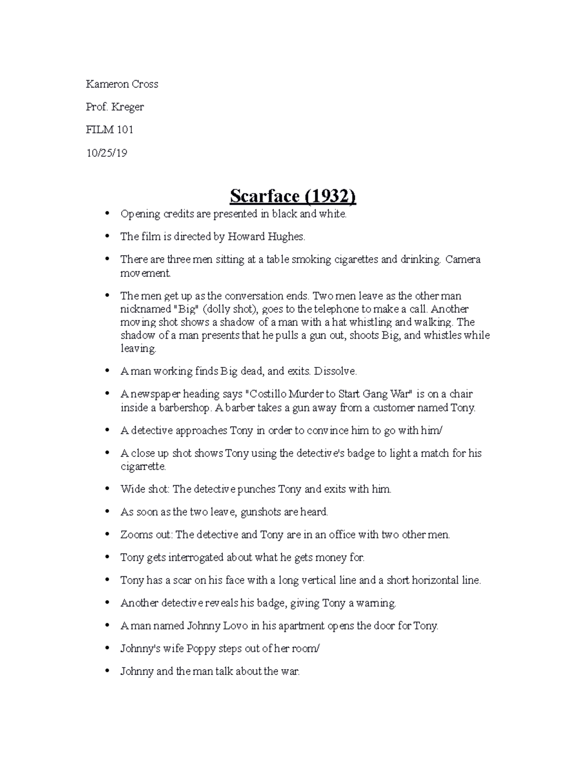Scarface (1932) - Film Analysis Notes for FILM 101 - Studocu