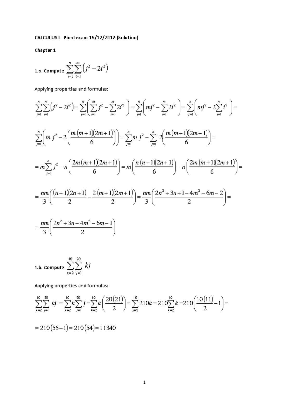 CALCULUS I Final Exam Solutions: Chapters 1-6 Overview - Studocu