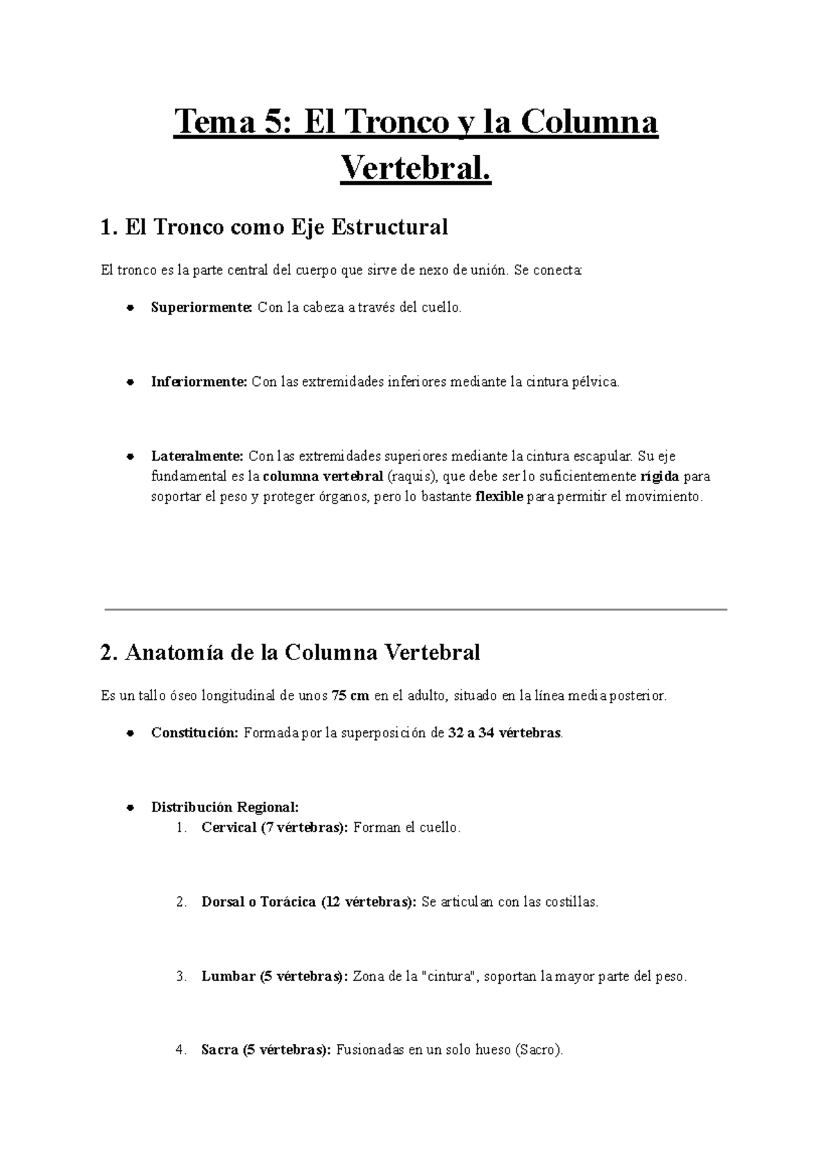 Tema 5: Estructura y Anatomía del Tronco y Columna Vertebral - Studocu