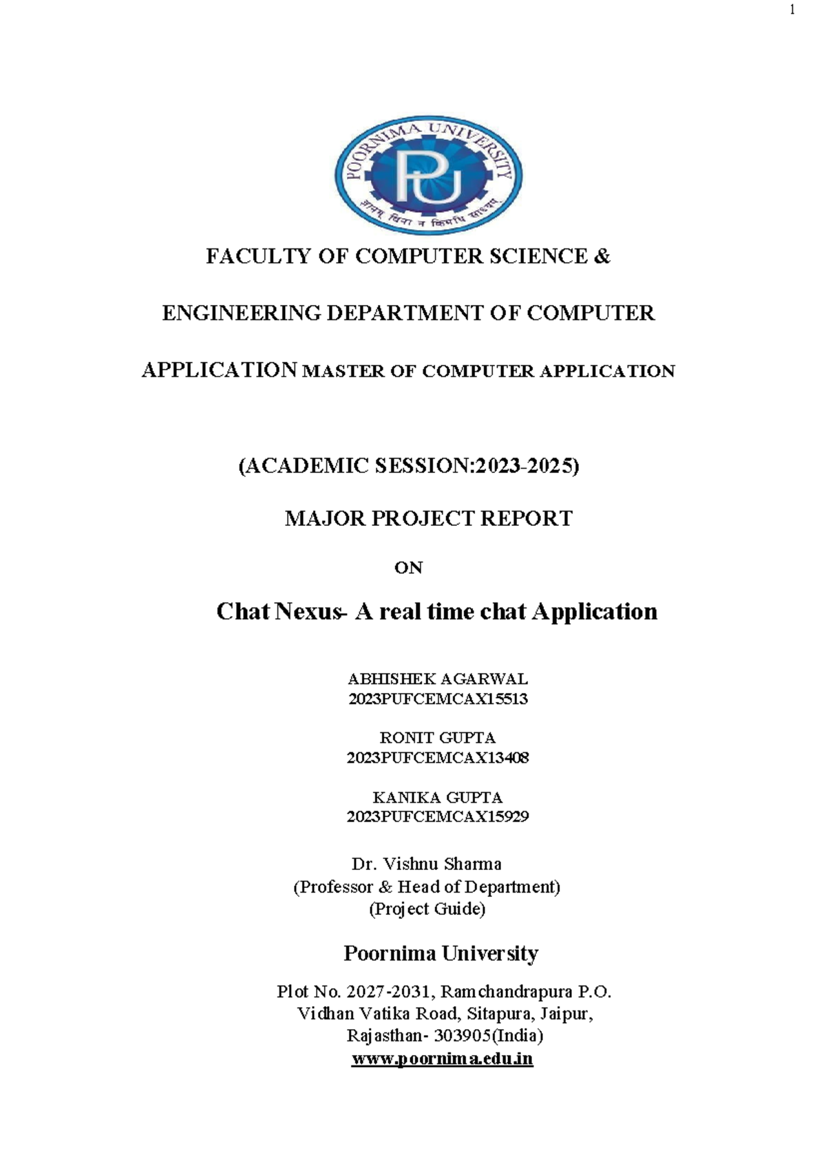 Final project report on Chat: A real-time chat application (MCA) - Studocu